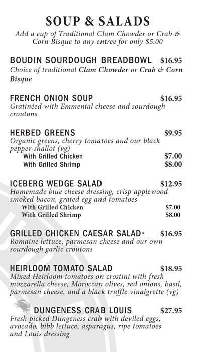 Menu at Boudin Bakery, San Francisco, 160 Jefferson St