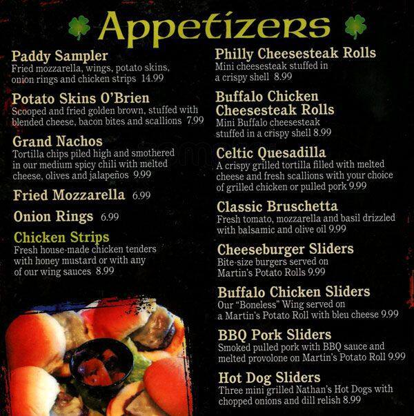 Paddy Whacks Irish Sports Pub Menu - Urbanspoon/Zomato