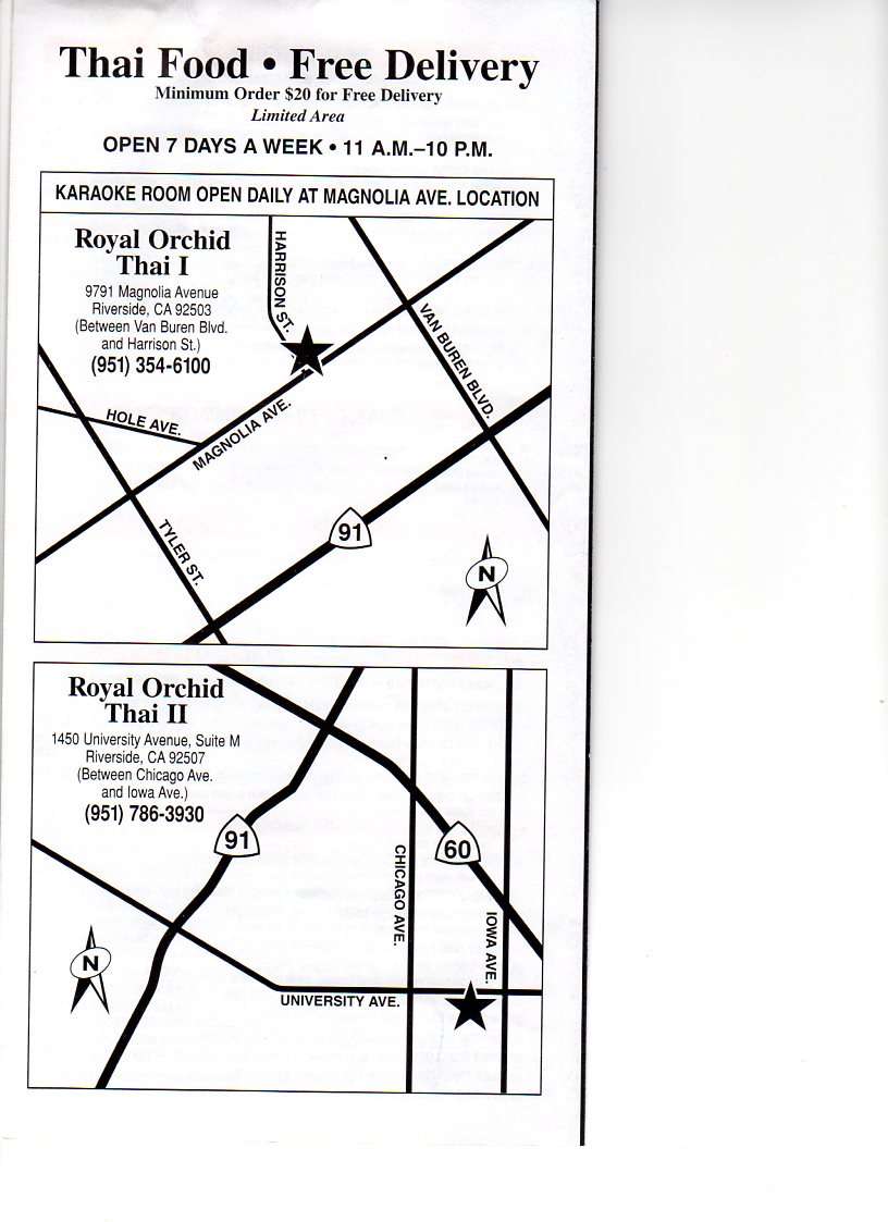 Menu at Royal Orchid Restaurant, Riverside, Magnolia Ave