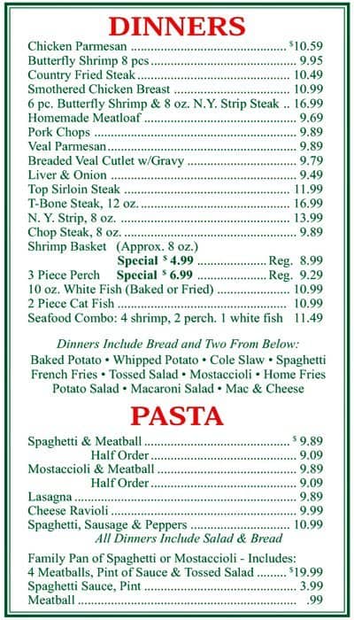 Menu at Caesar's Italian Restaurant, Warren