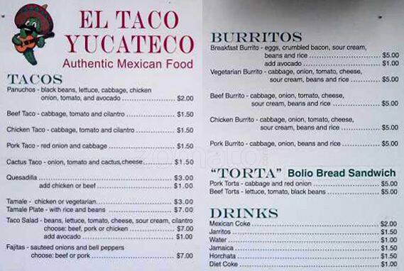 Menu at El Taco Yucateco restaurant, Portland, NE Everett St Green ...