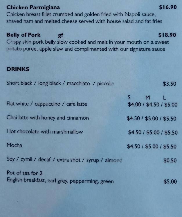 Menu at Bell Jar Cafe, Kangaroo Point