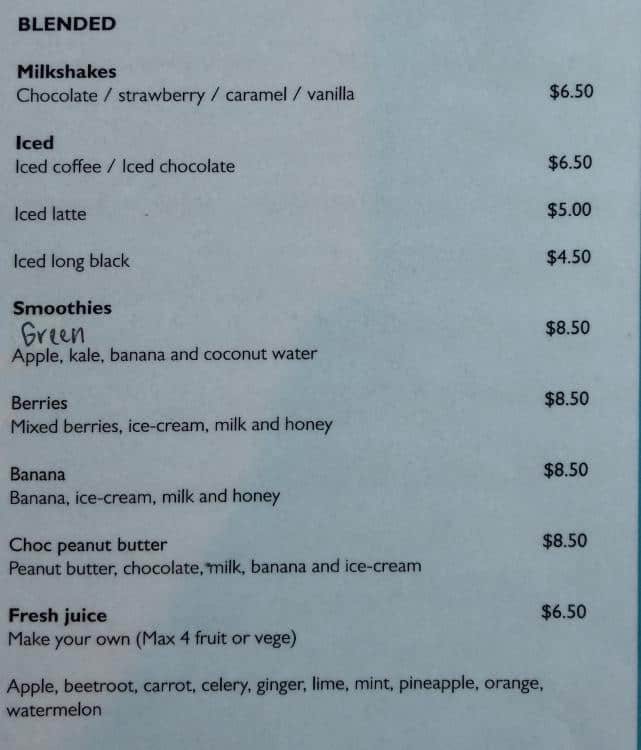 Menu at Bell Jar Cafe, Kangaroo Point