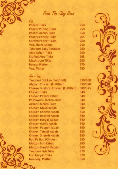 Menu of Anu's Punjabi Dhaba, Gopalapuram, Chennai