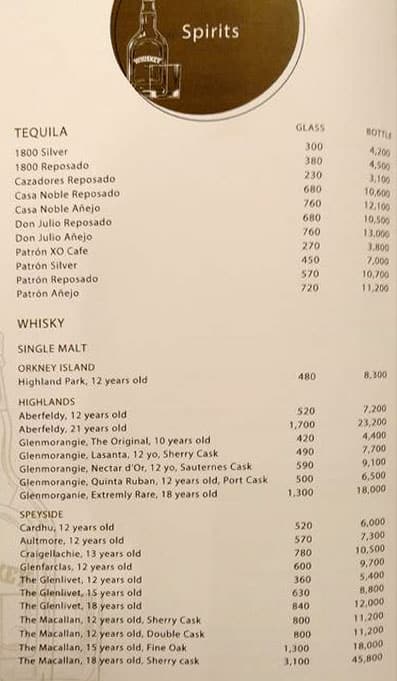 Menu at Okada Manila, Parañaque