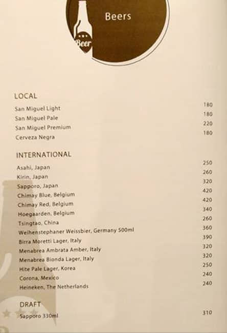 Menu at Okada Manila, Parañaque