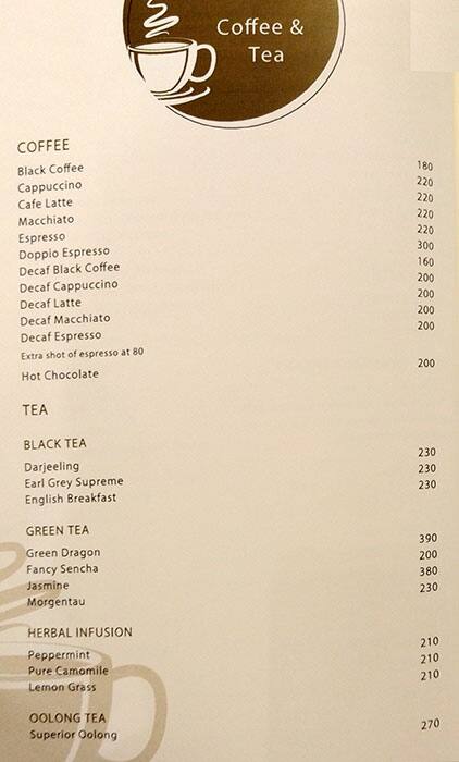 Menu at Okada Manila, Parañaque