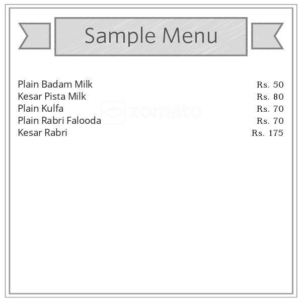 Menu of Prem Nath & Son Kulfe Wale, Hathi Gate, Amritsar