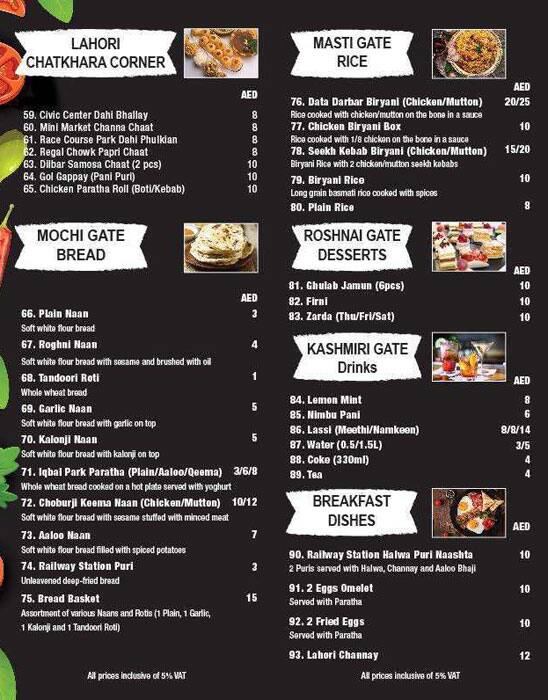 Menu at Taste of Lahore Restaurant, Abu Dhabi