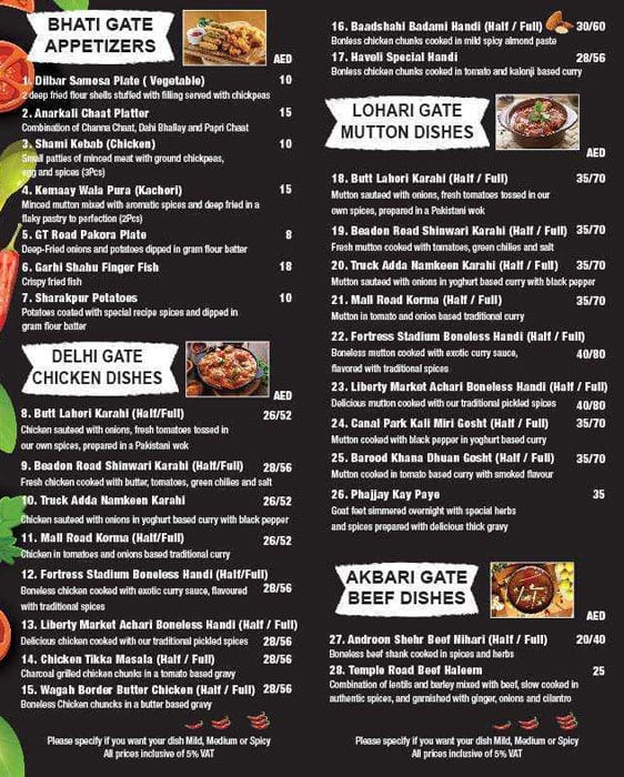 Menu at Taste of Lahore Restaurant, Abu Dhabi