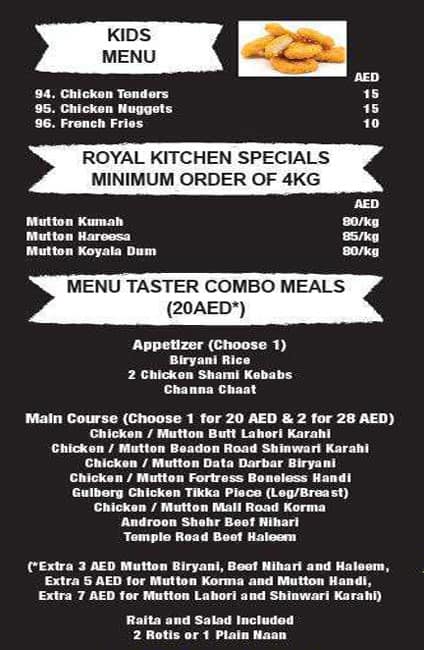 Menu at Taste of Lahore Restaurant, Abu Dhabi