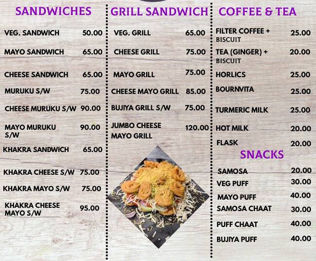 Menu of Recharge, Royapettah, Chennai