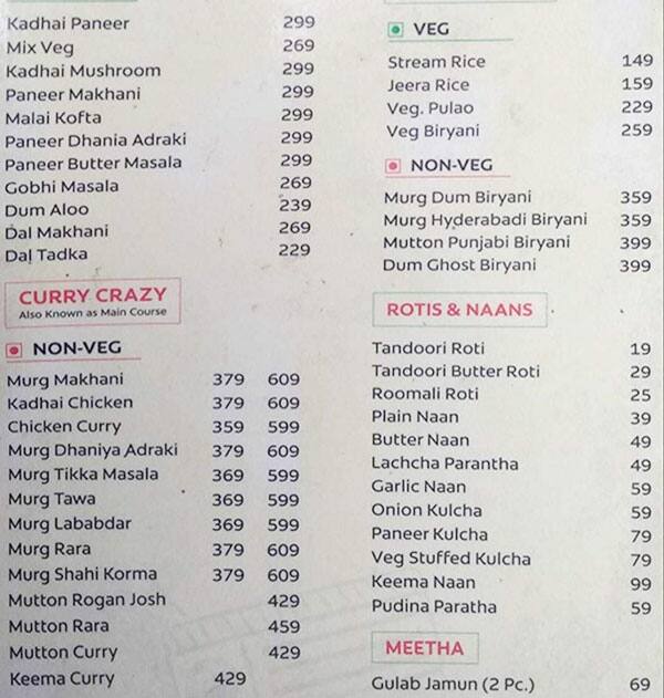 Menu of Punjabi Zaika, Rohini, New Delhi
