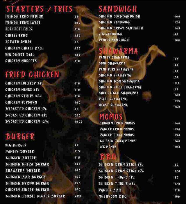 Menu of Shawrbq, Surathkal, Mangalore