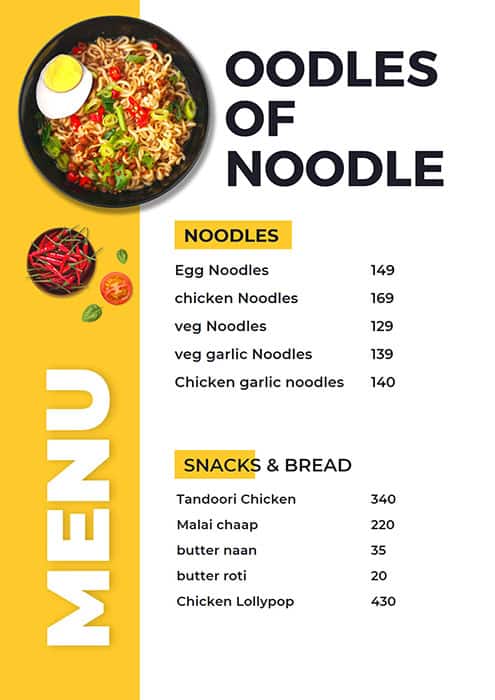 Menu of Oodles of Noodle, Janakpuri, New Delhi