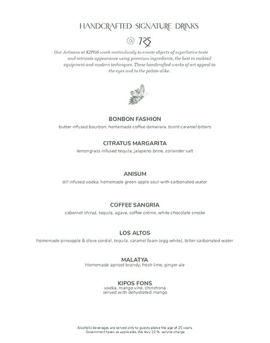 Menu of Kipos, Punjabi Bagh, New Delhi