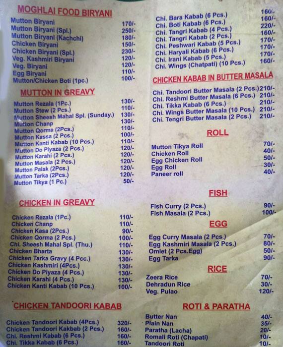 Sheesh Mahal Menu, Menu for Sheesh Mahal, Kidderpore, Kolkata - Zomato
