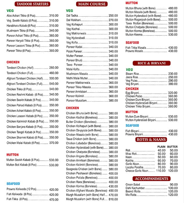 Menu of Fire Bowl, Versova, Andheri West, Mumbai