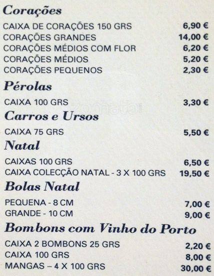 Menu at Arcadia restaurant, Lisbon, Rua António Pereira Carrilho