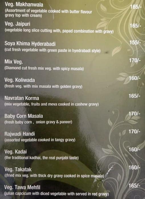 Menu at Platinum Restaurant, Ahmedabad