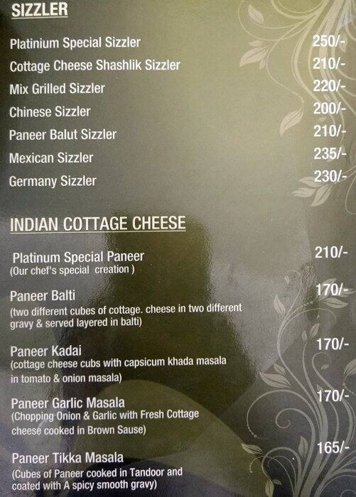 Menu at Platinum Restaurant, Ahmedabad