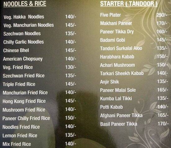 Menu at Platinum Restaurant, Ahmedabad