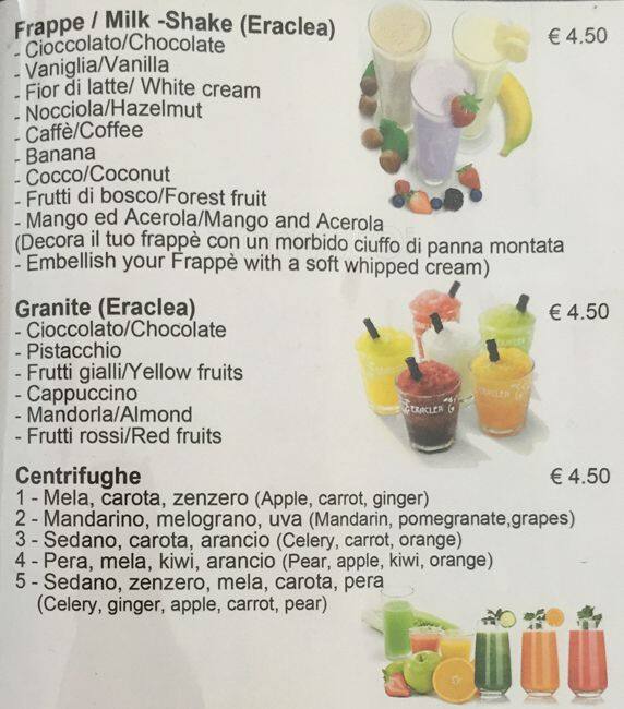 Carta del café La Casa del Caffè Tazza d'Oro, Roma