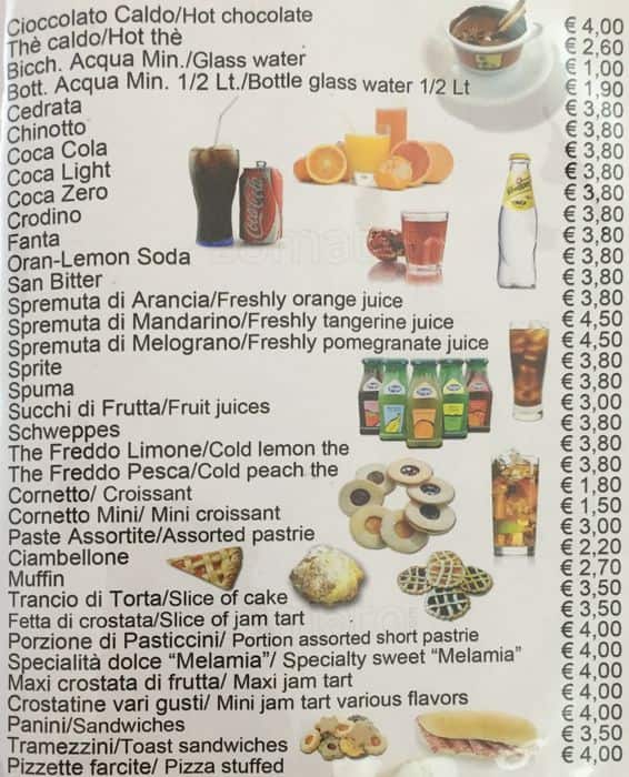 Menu at La Casa del Caffè Tazza d'Oro cafe, Rome