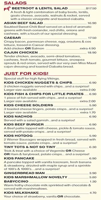 Menu at Miss Maud Pastry Shop 97 Murray St restaurant, Perth