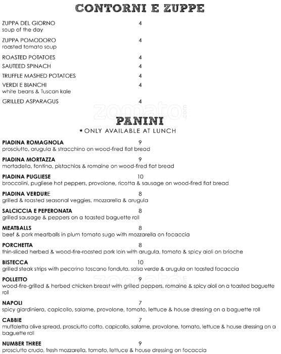 Menu at PARISI pizzeria, trattoria e vino, Denver