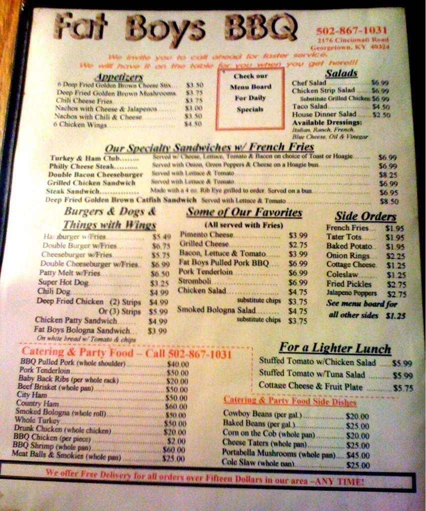 Fat Boy s Barbeque Menu Menu For Fat Boy s Barbeque Georgetown Fat Boy s Barbeque Menu Menu For Fat Boy s Barbeque Georgetown