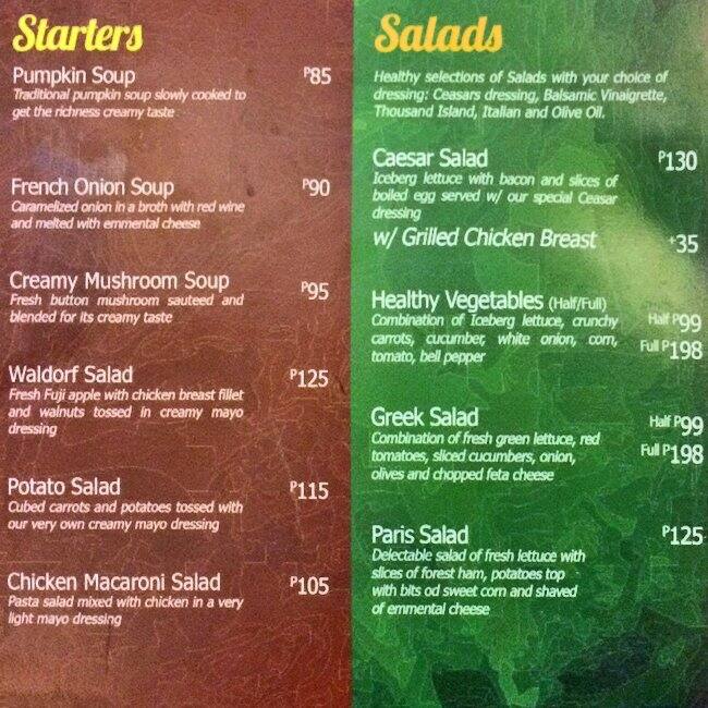Menu at Metro Gourmet restaurant, Cebu City, Super Metro La Nueva