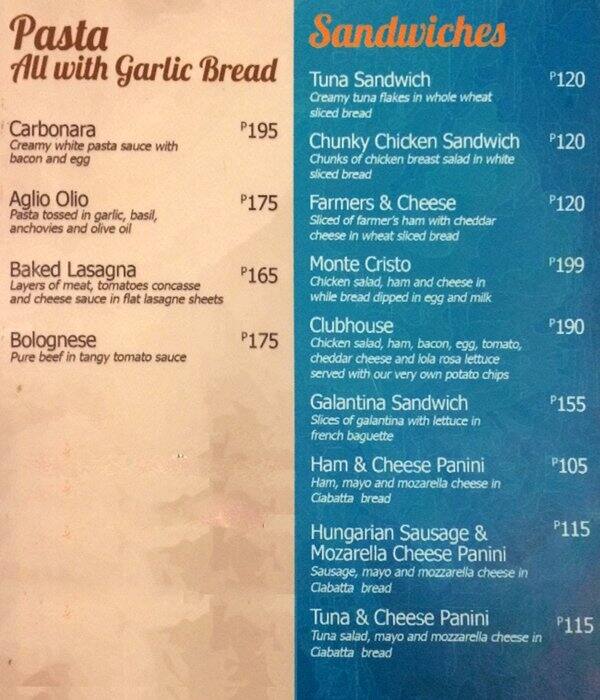 Menu at Metro Gourmet restaurant, Cebu City, Super Metro La Nueva