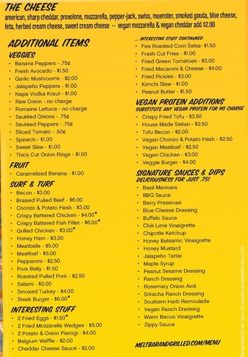Menu at Melt Bar and Grilled, Akron