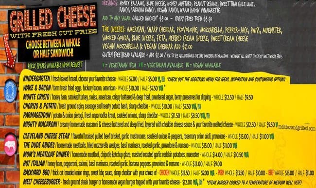 Menu at Melt Bar and Grilled, Akron