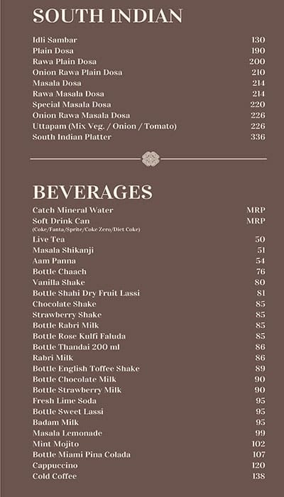 Menu at Haldiram's, Chandigarh