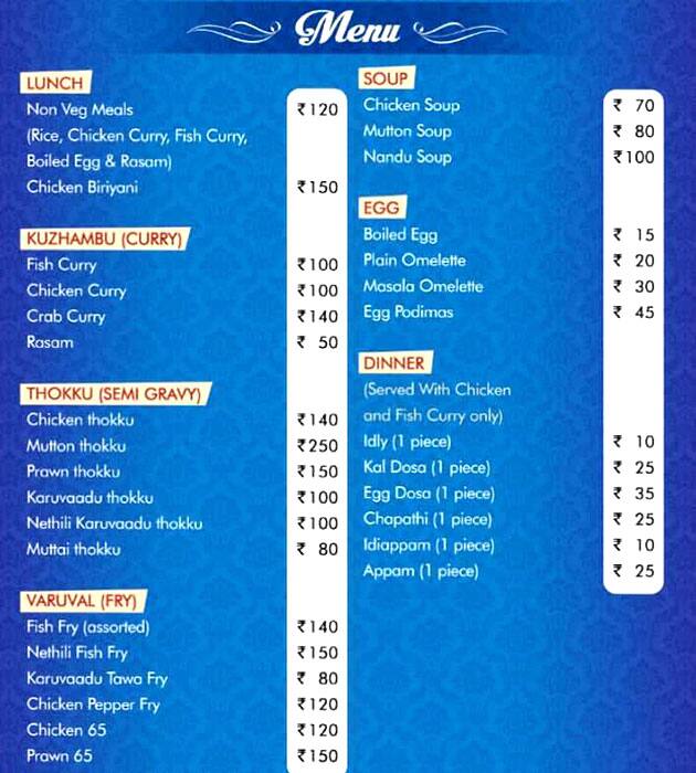 Menu of Asaiva Attil, Kolathur, Chennai