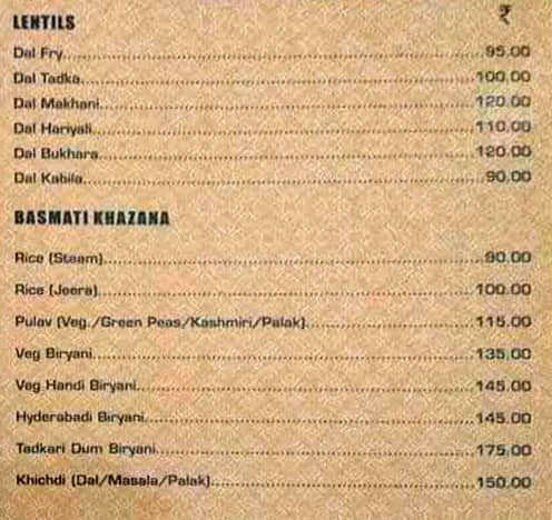Menu at Hotel Grand Unity, Rajoda