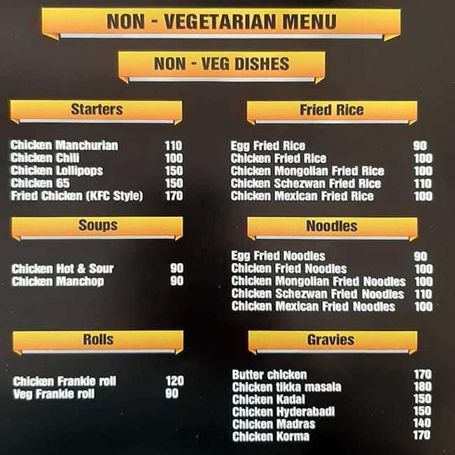 Menu at Chef Food Court, Manipal