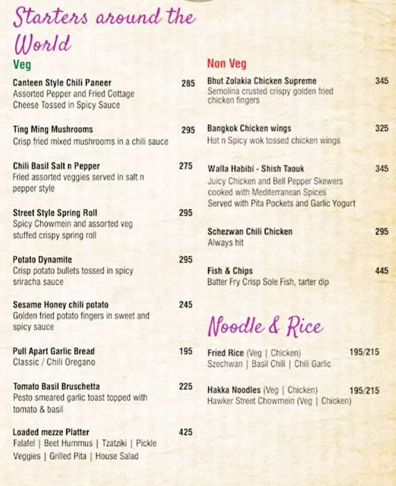 Menu at White Oak Restaurant, New Delhi