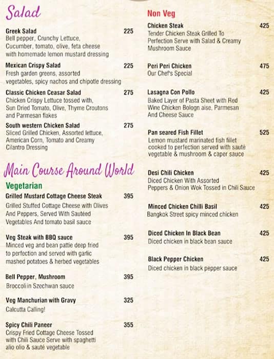 Menu at White Oak Restaurant, New Delhi