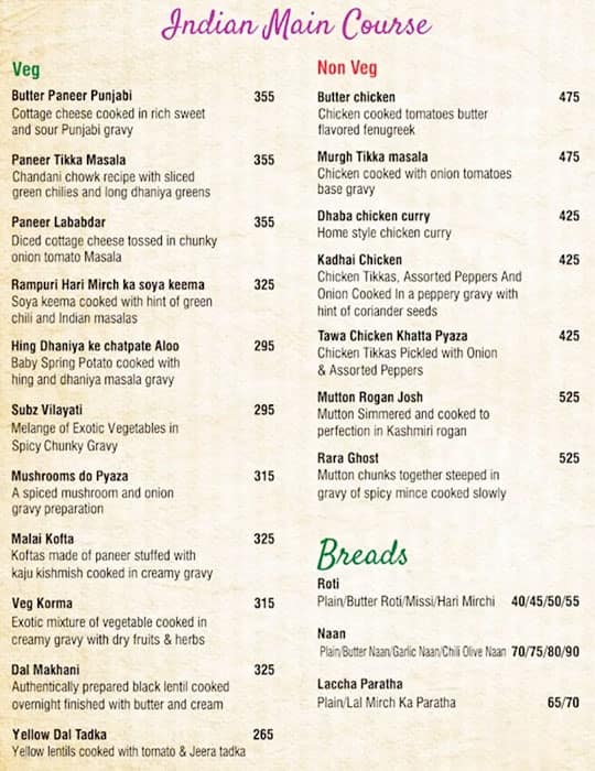 Menu at White Oak Restaurant, New Delhi