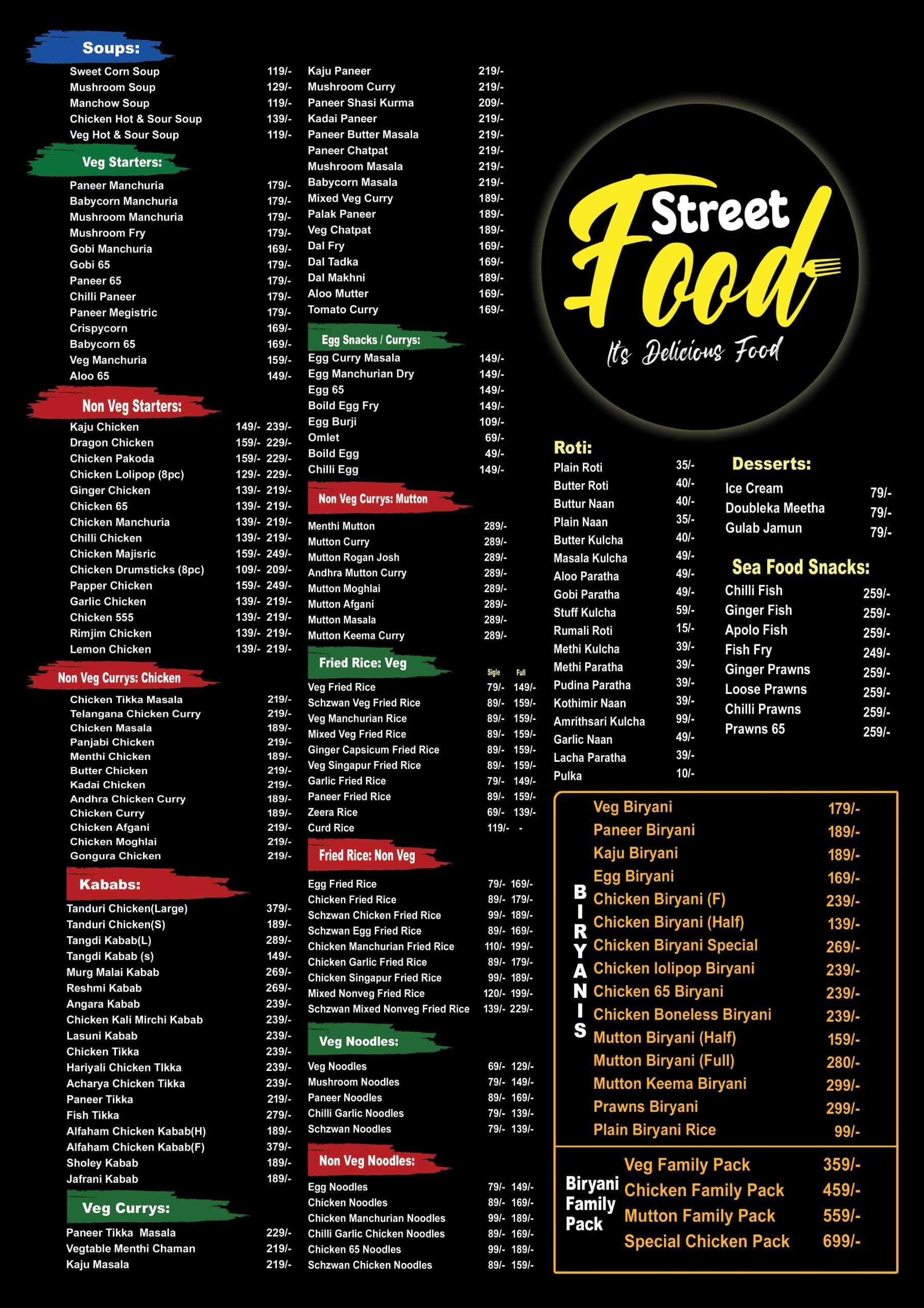 Menu of Street Food, Boduppal, Hyderabad