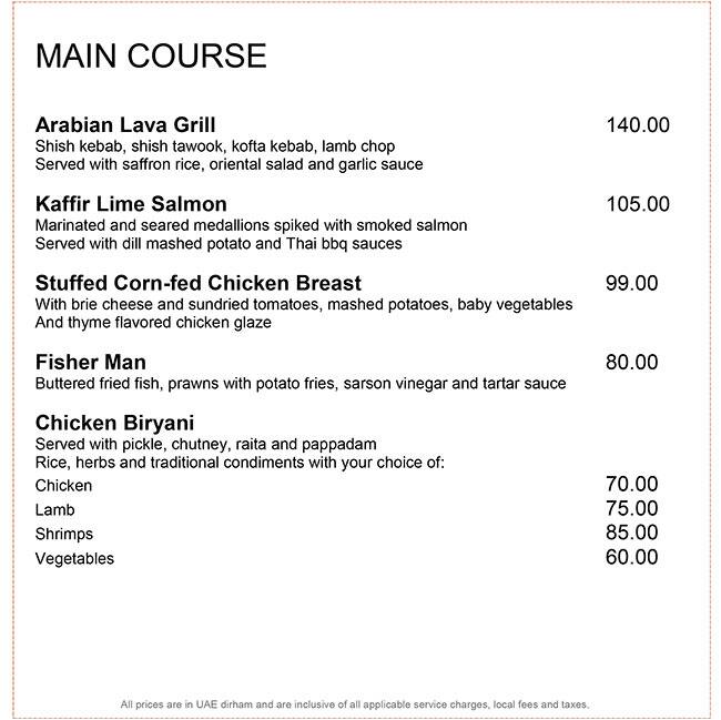 Menu at Al Manzil Club - Al Raha Beach Hotel, Abu Dhabi