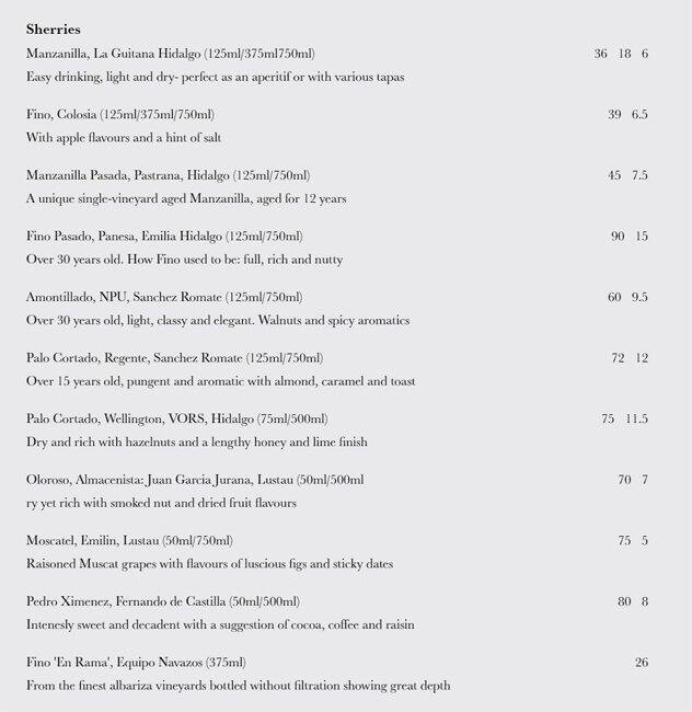 Menu at Ember Yard restaurant, London