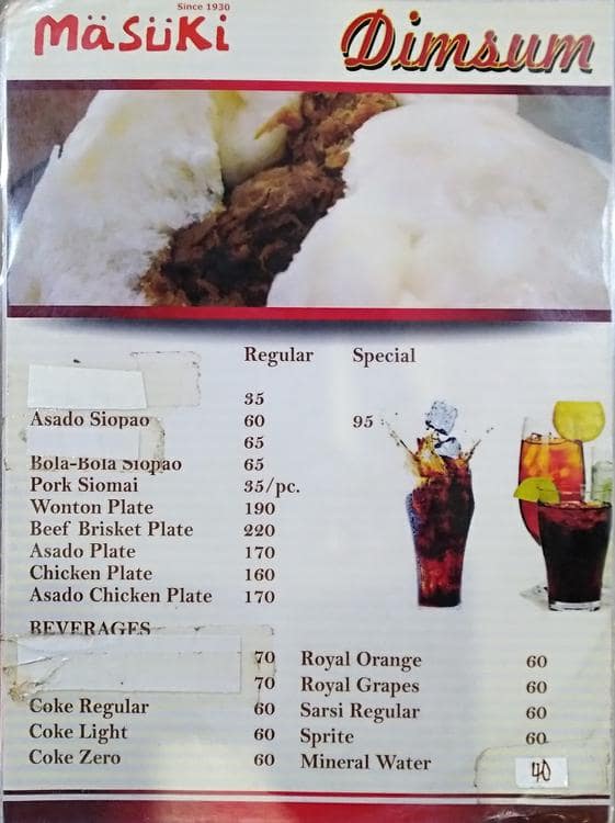 Menu at Masuki restaurant, Manila, Reina Regente St