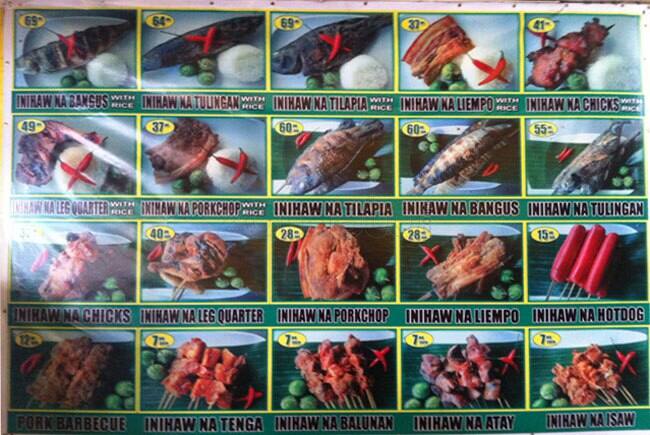 Menu at Ihawan ni Kuya Speed restaurant, Mandaluyong, Libertad Street