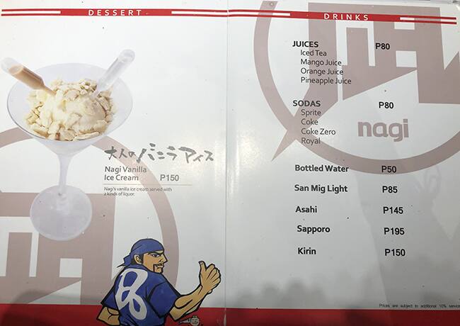 Menu at Ramen Nagi restaurant, Parañaque, GXCQ+X7W