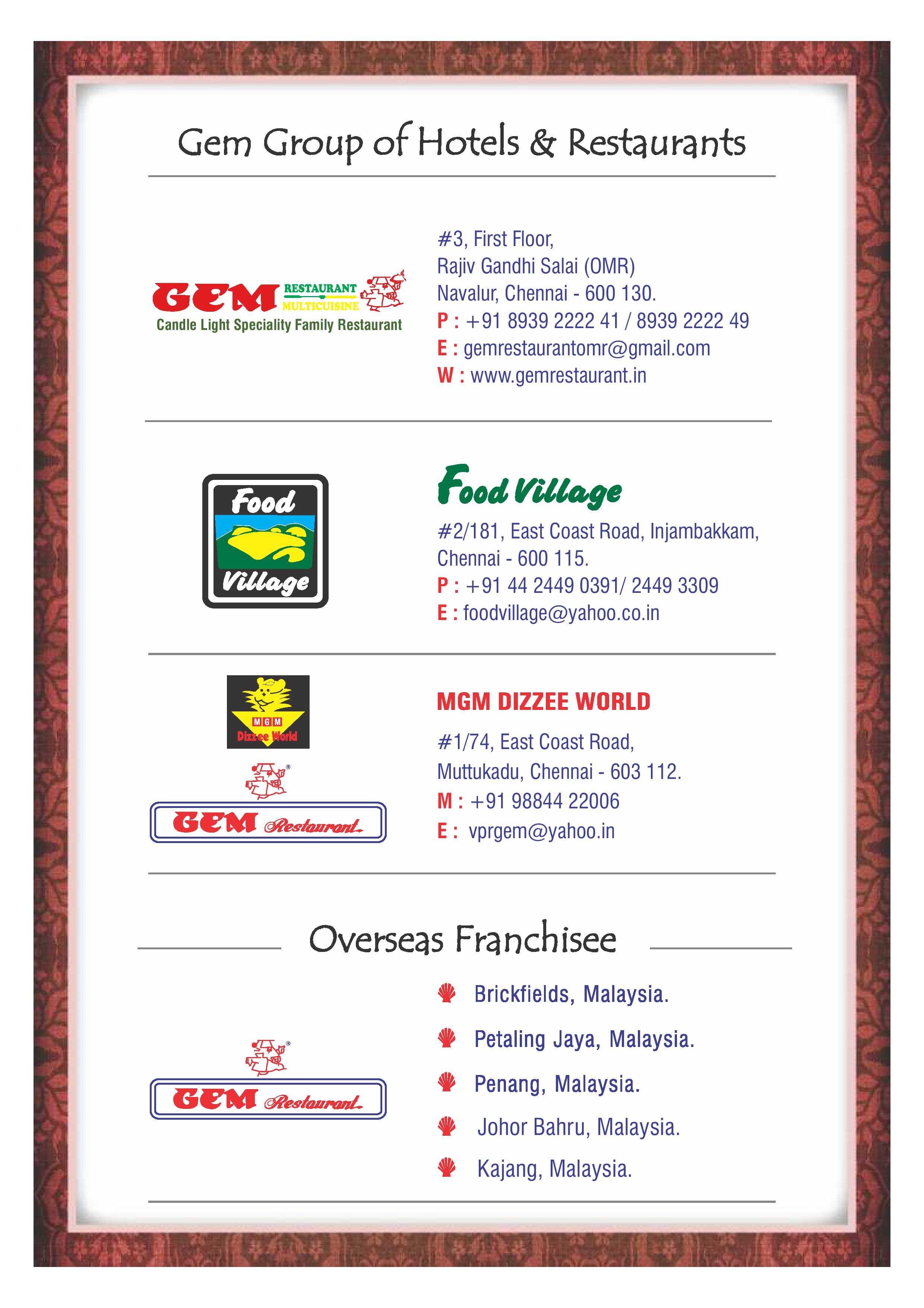 Menu at Gem Exprezz Multicuisine Restaurant, Chennai, 1/304