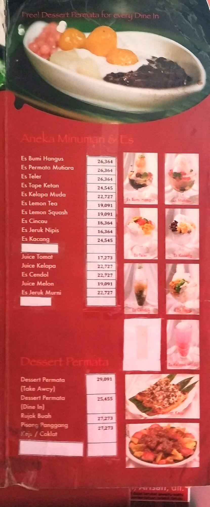 Menu at Bakmi Permata restaurant, Jakarta, Kebon jeruk